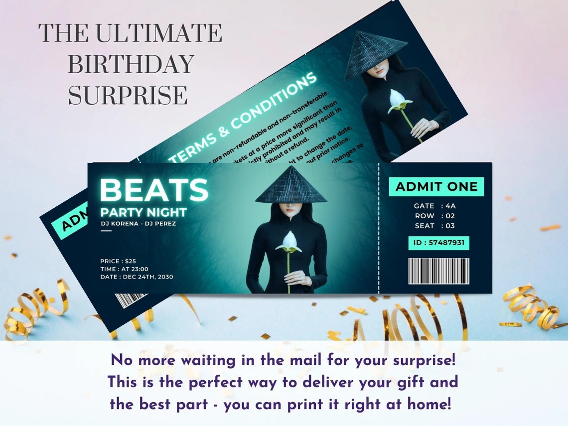 PERSONALIZED Concert Ticket Gift Souvenir | Print at Home | Email ...