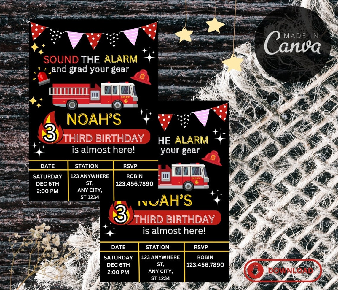 Editable Emergency Vehicles Birthday Invitation, First Responders ...