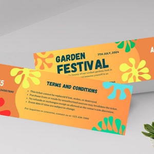 Printable Garden Festival Ticket Template, Editable Event Ticket, Canva ...