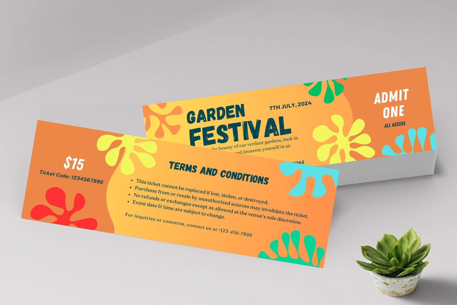 Printable Garden Festival Ticket Template, Editable Event Ticket, Canva ...