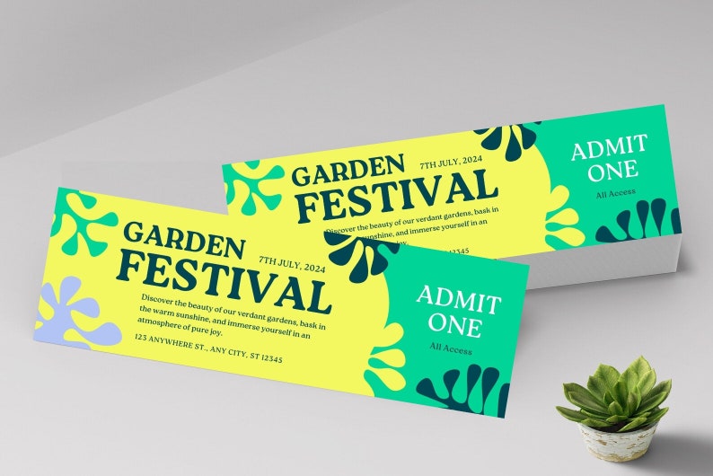 Printable Garden Festival Ticket Template, Editable Event Ticket, Canva ...