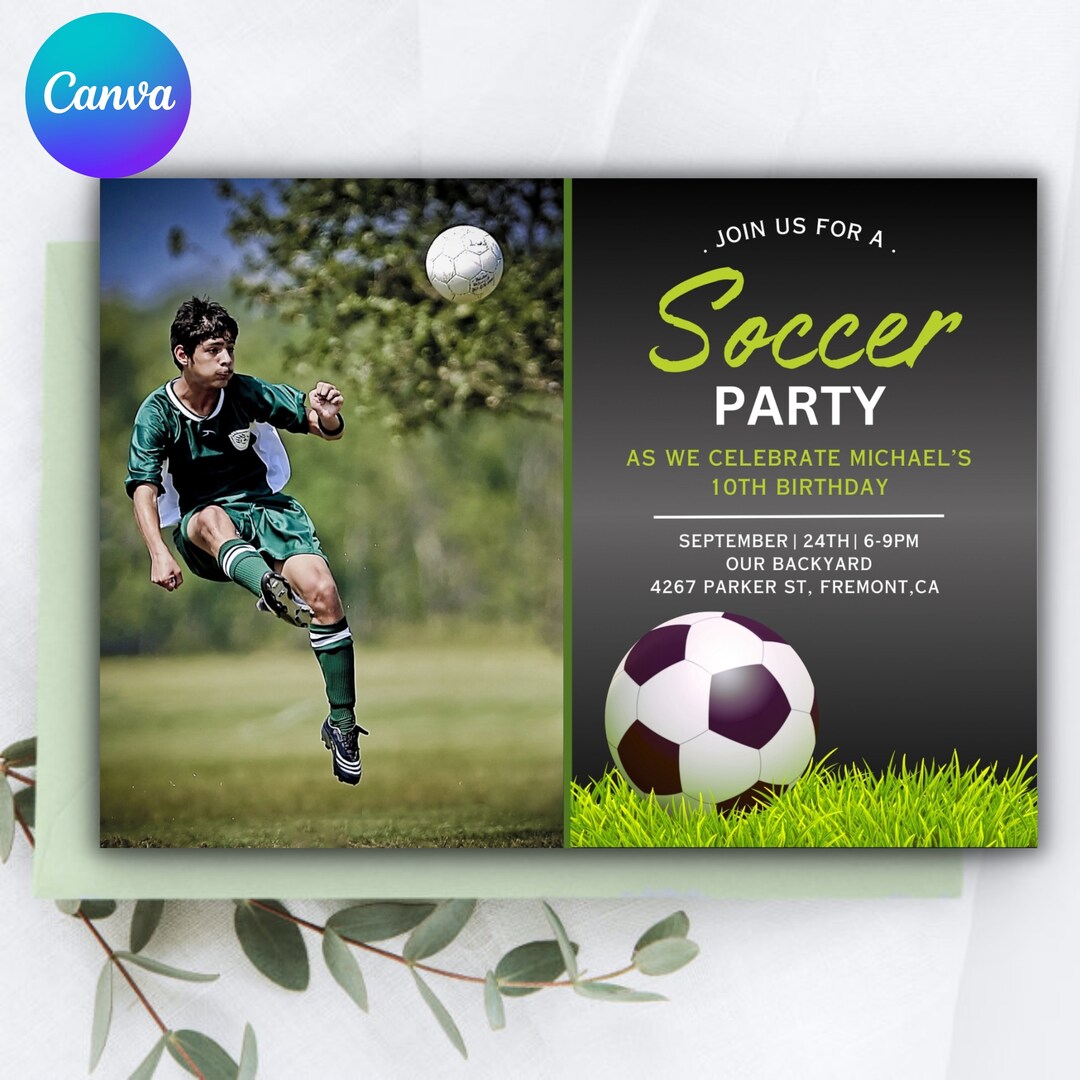 Editable Soccer Birthday Invitation Card Template, Football Invitation ...