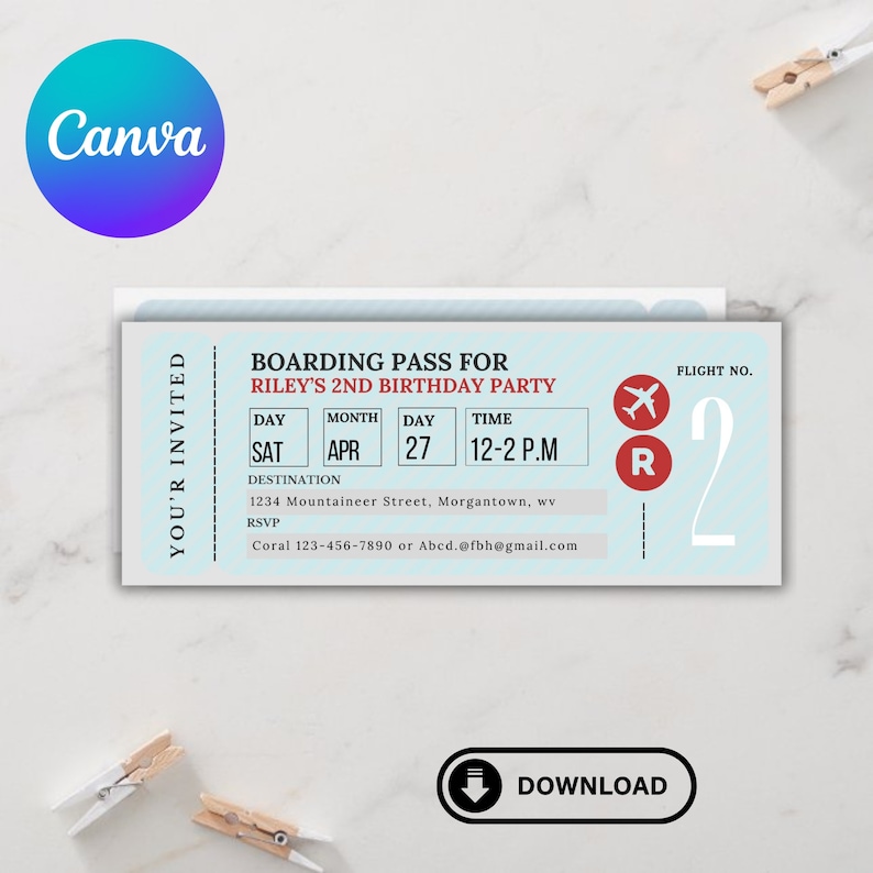 Editable Boarding Pass, Custom Plane Ticket, Boarding Pass Birthday ...