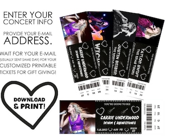 PERSONALIZED Concert Ticket Gift Souvenir | Print at Home | Email ...