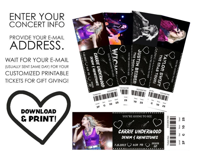 PERSONALIZED Concert Ticket Gift Souvenir | Print at Home | Email ...