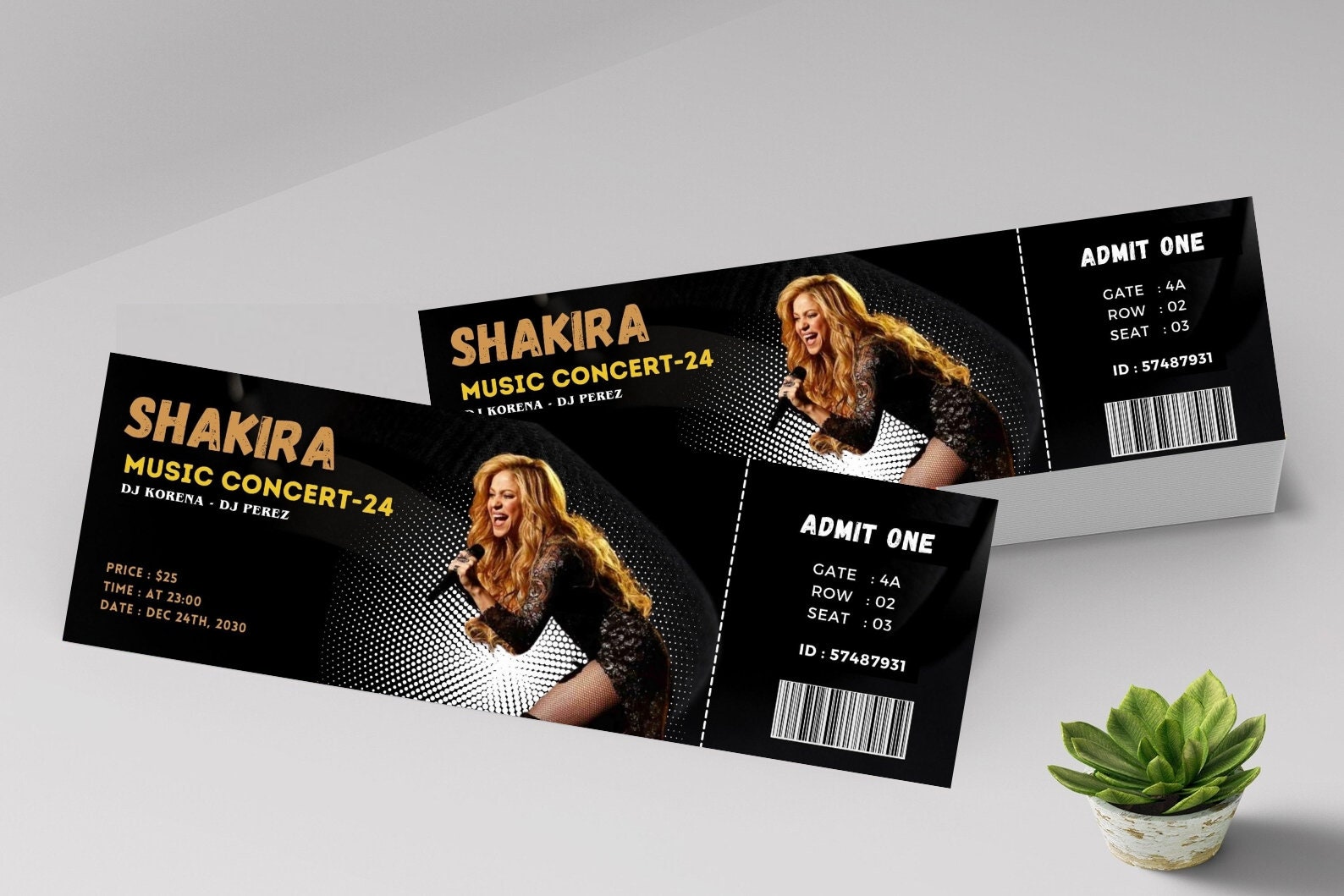 Shakira Music Ticket | Multi Color Ticket Template | Printable Event ...