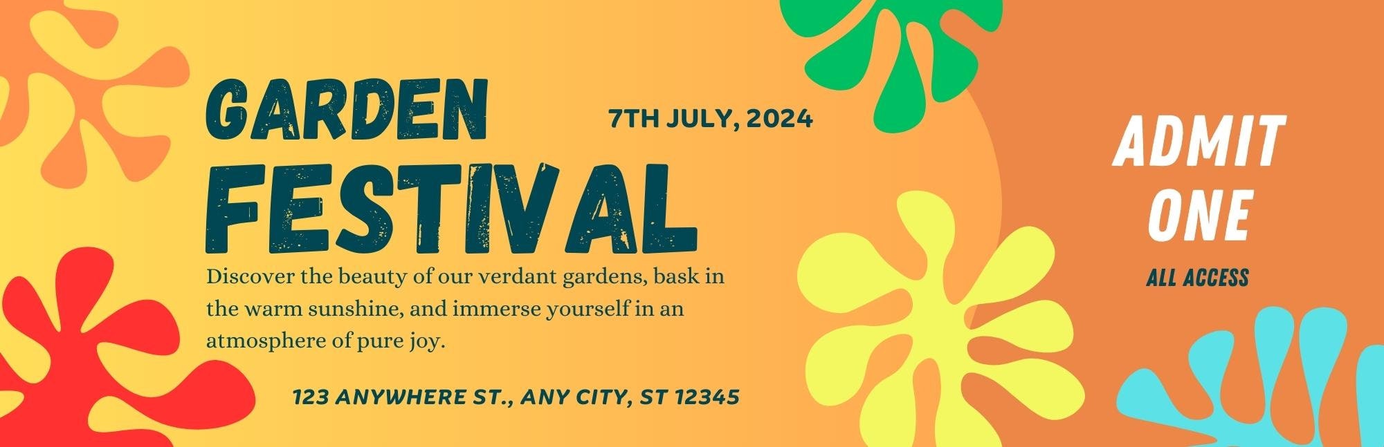 Printable Garden Festival Ticket Template, Editable Event Ticket, Canva ...