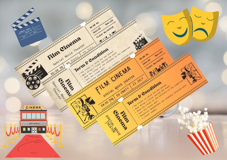 Vintage Cinema Ticket Template Event Ticket Template DIY Movie Ticket ...