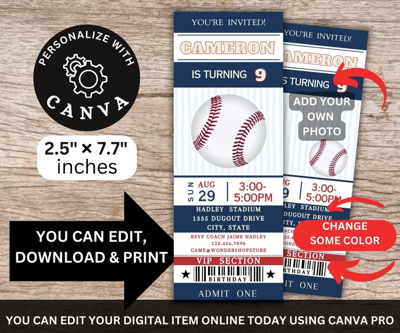 Baseball Ticket Invite, Baseball Birthday Party Invite, Sports Invite ...