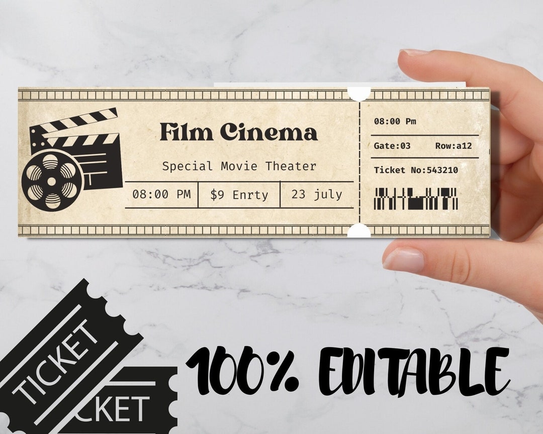 Vintage Cinema Ticket Template | Event Ticket Template | DIY Movie ...