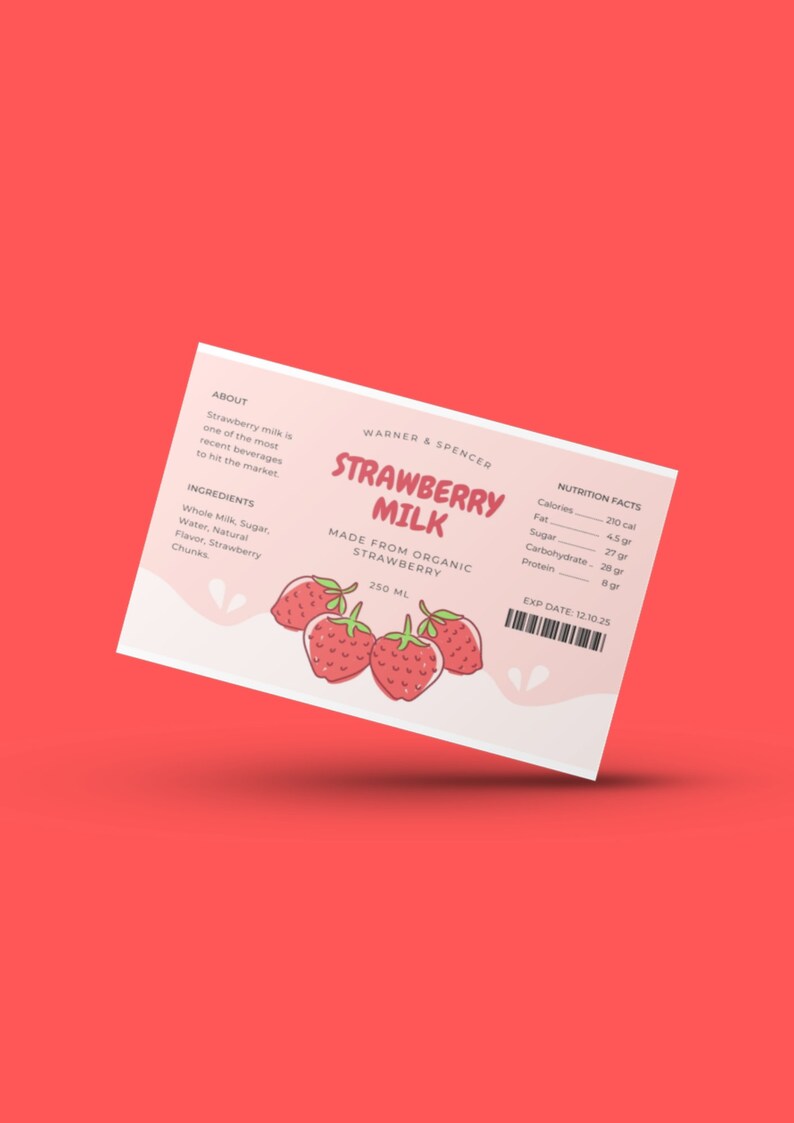 Strawberry Milk Bottle Label Printable Milk Bottle Label Editable Milk ...