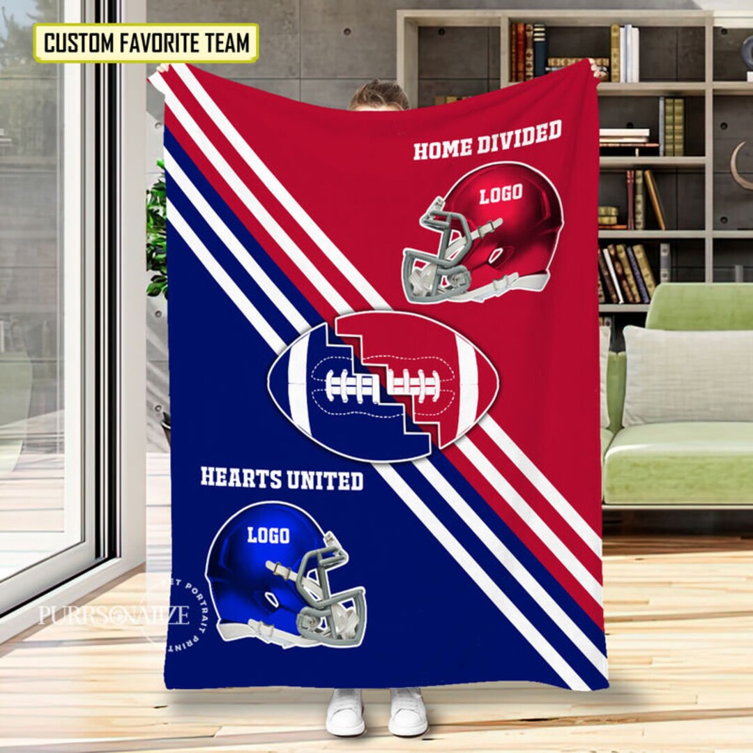 Personalized Football Blanket, Custom Football House Divided Hearts ...