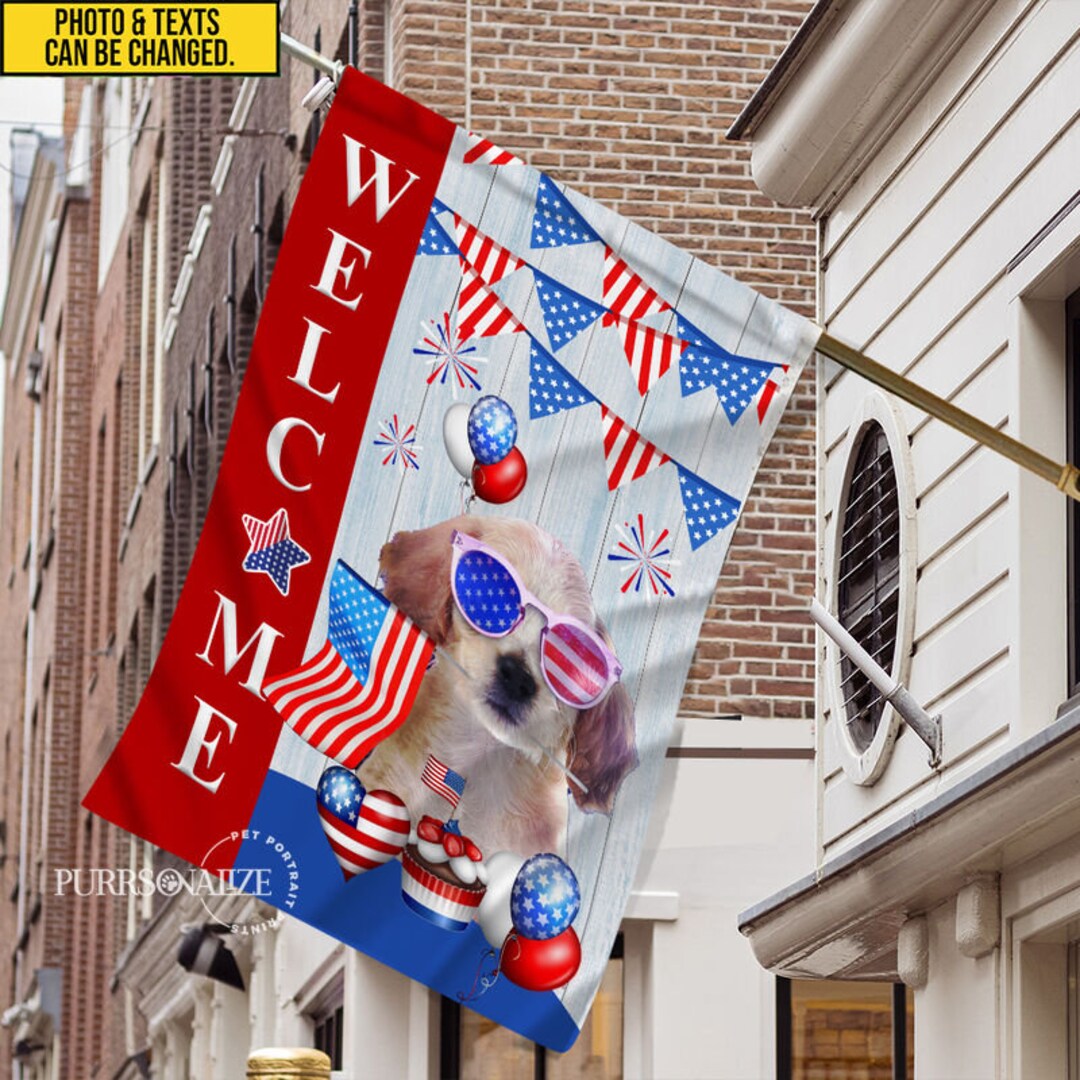 Personalized July 4th Pet Flag, Custom Welcome USA Flag Dog Cat Flag ...