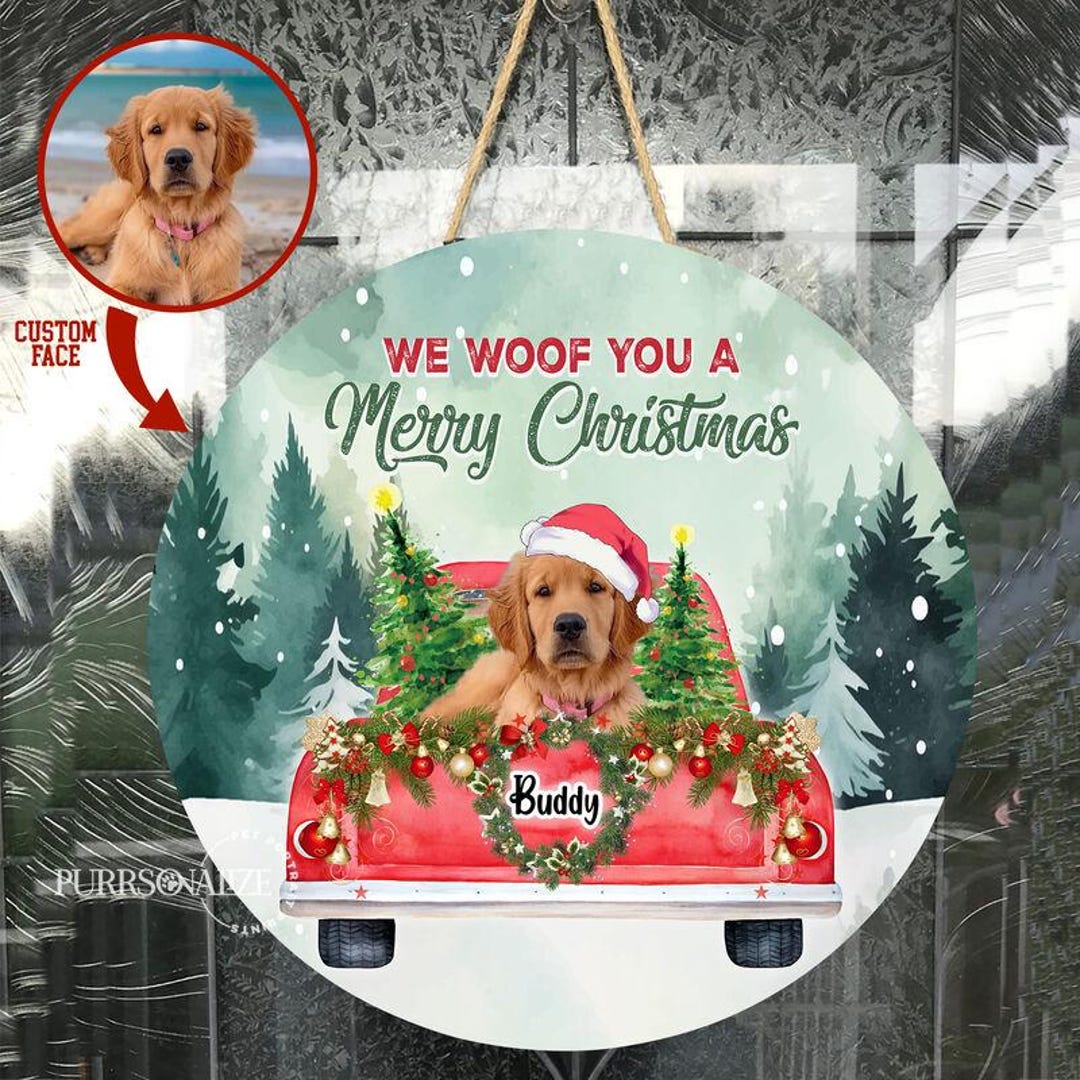Personalized Christmas Pet Door Hanger, Custom We Woof You A Merry ...