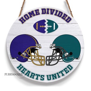 Custom Football House Divided Hearts United Door Hanger, Football Round ...