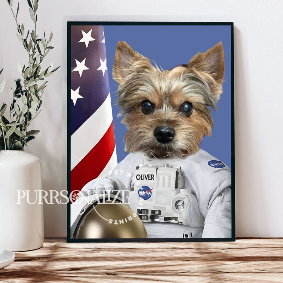 USA MADE Personalized Pet Portrait, Nasa Astronaut Dog Portrait, Gift ...