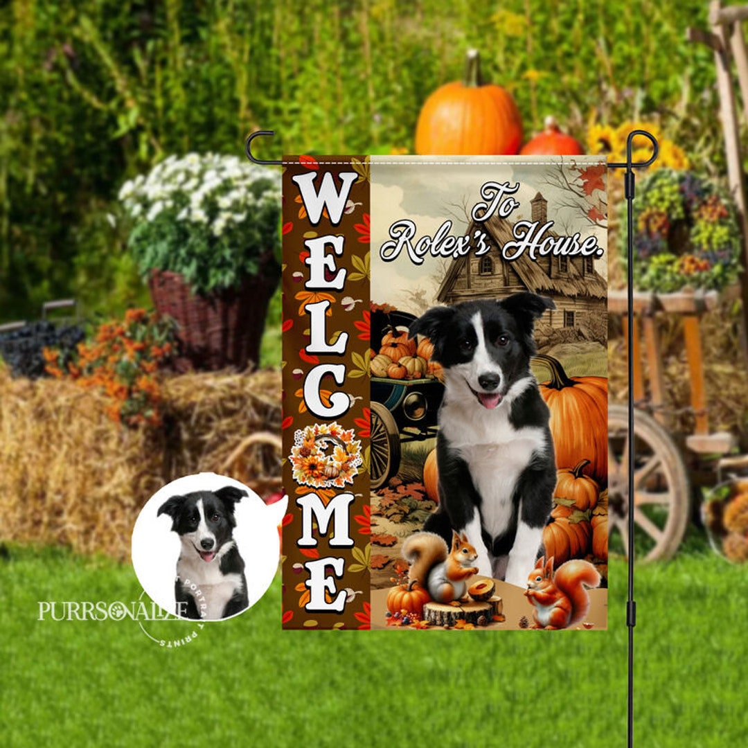 Personalized Fall Pet Flag, Custom Dog Cat Photo & Name Flag, Welcome ...