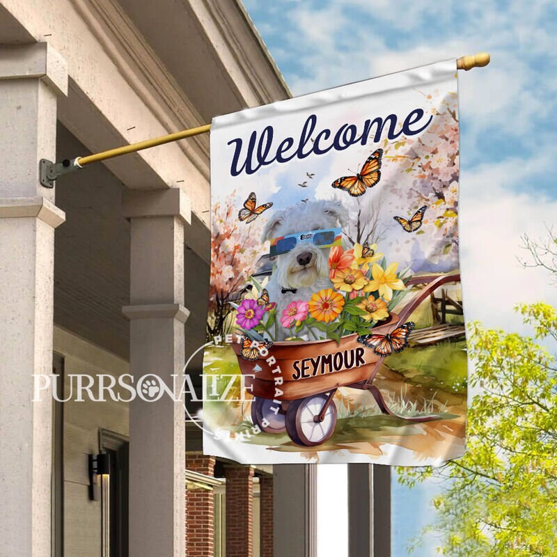 Personalized Spring Pet Flag, Wheelbarrow Spring Flowers Dog Flag, Cat ...