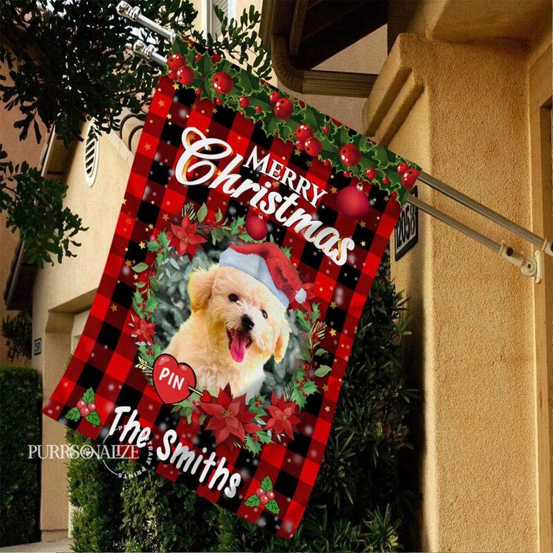Personalized Christmas Pet Flag, Custom Merry Christmas Dog Cat Flag ...