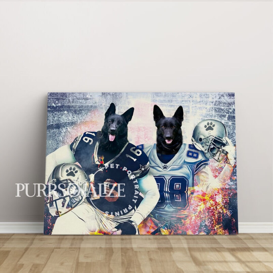 USA MADE Personalized Football Pet Portrait, 'dallas Football Pet ...