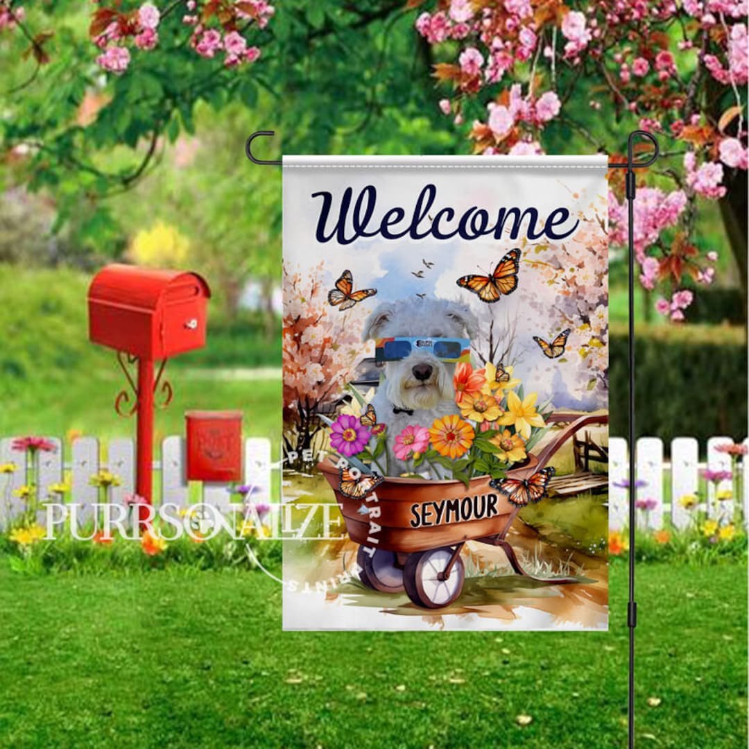 Personalized Spring Pet Flag, Wheelbarrow Spring Flowers Dog Flag, Cat ...