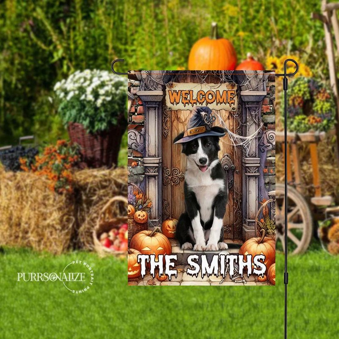 Personalized Halloween Pet Flag, Custom Name Welcome Halloween Flag ...