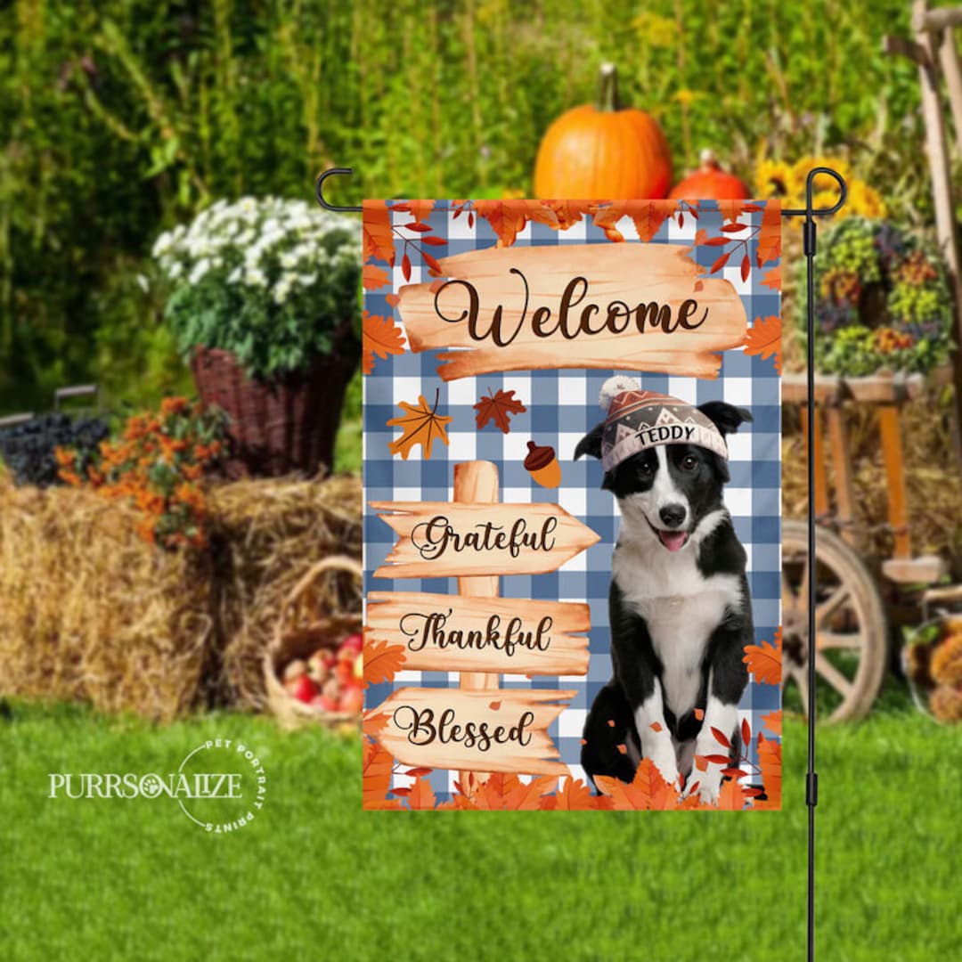Personalized Fall Welcome Pet Flag, Custom Dog Cat Photo & Name Flag ...