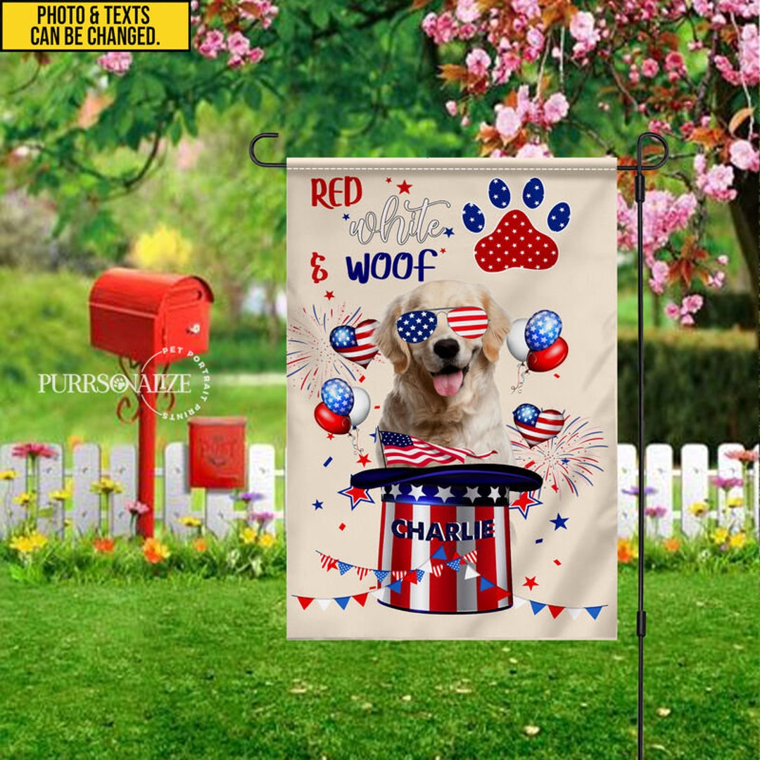 Personalized July 4th Pet Flag, Custom Red White Woof Dog Cat Flag ...