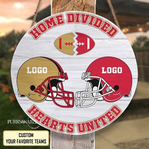 Custom Football House Divided Hearts United Door Hanger, Football Round ...