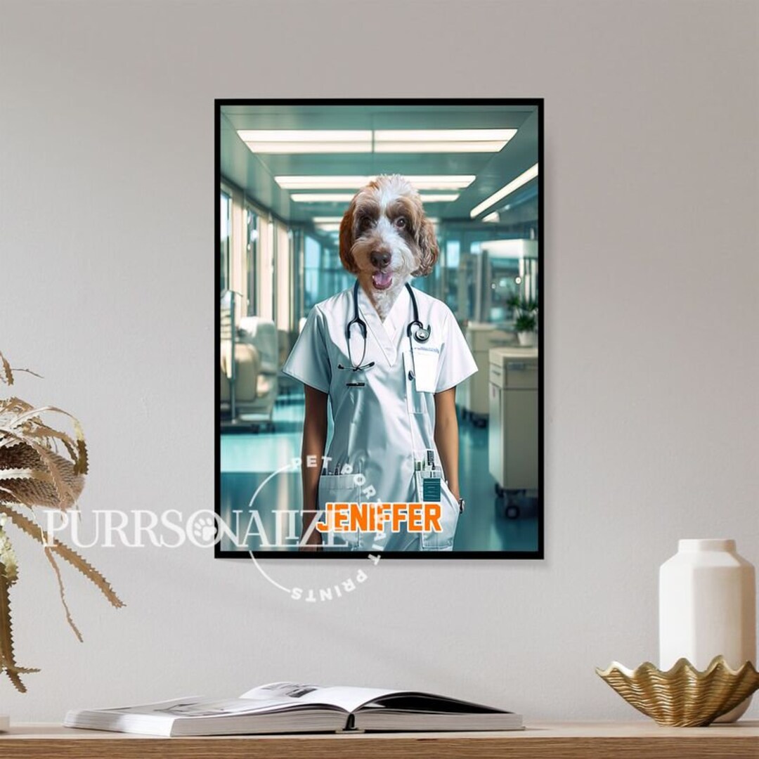 USA MADE Personalized Pet Nurse Portrait, Dog Cat Nurse Portrait Canvas ...