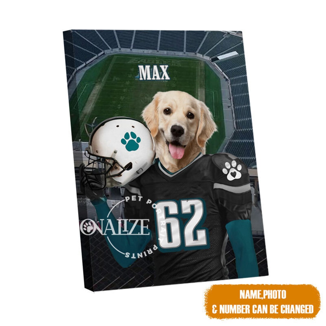 USA MADE Personalized Football Pet Portrait, 'football Dog Portrait ...