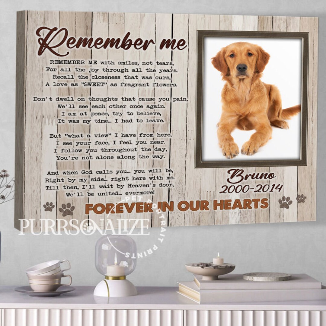 USA MADE Custom Photo Pet Memorial Canvas, Remember Me Dog Cat Memorial ...