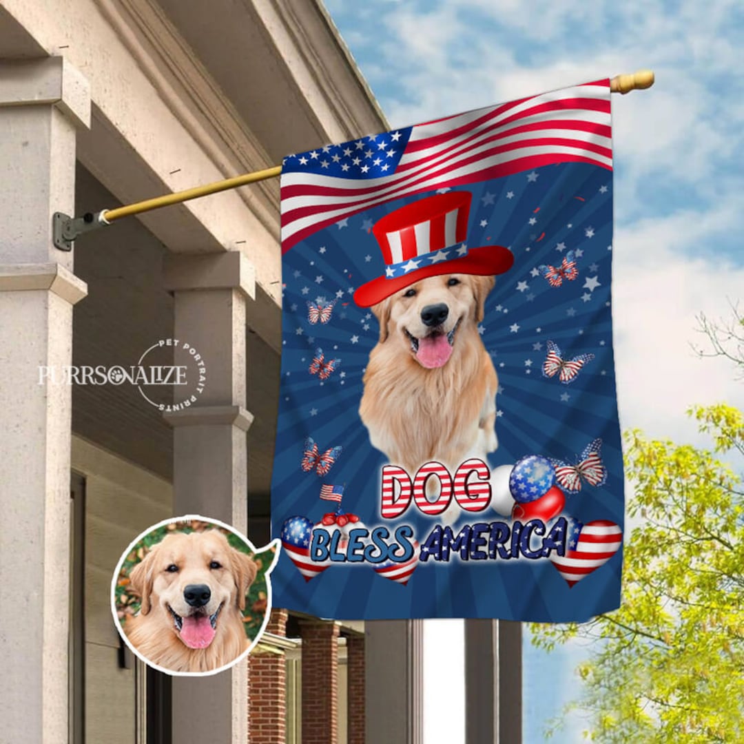 Personalized July 4th Pet Flag, Custom USA Flag Dog Bless America Dog ...