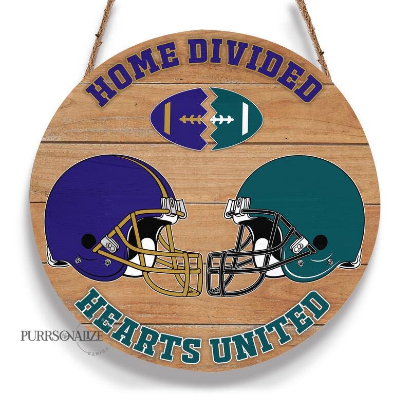 Custom Football House Divided Hearts United Door Hanger, Football Round ...