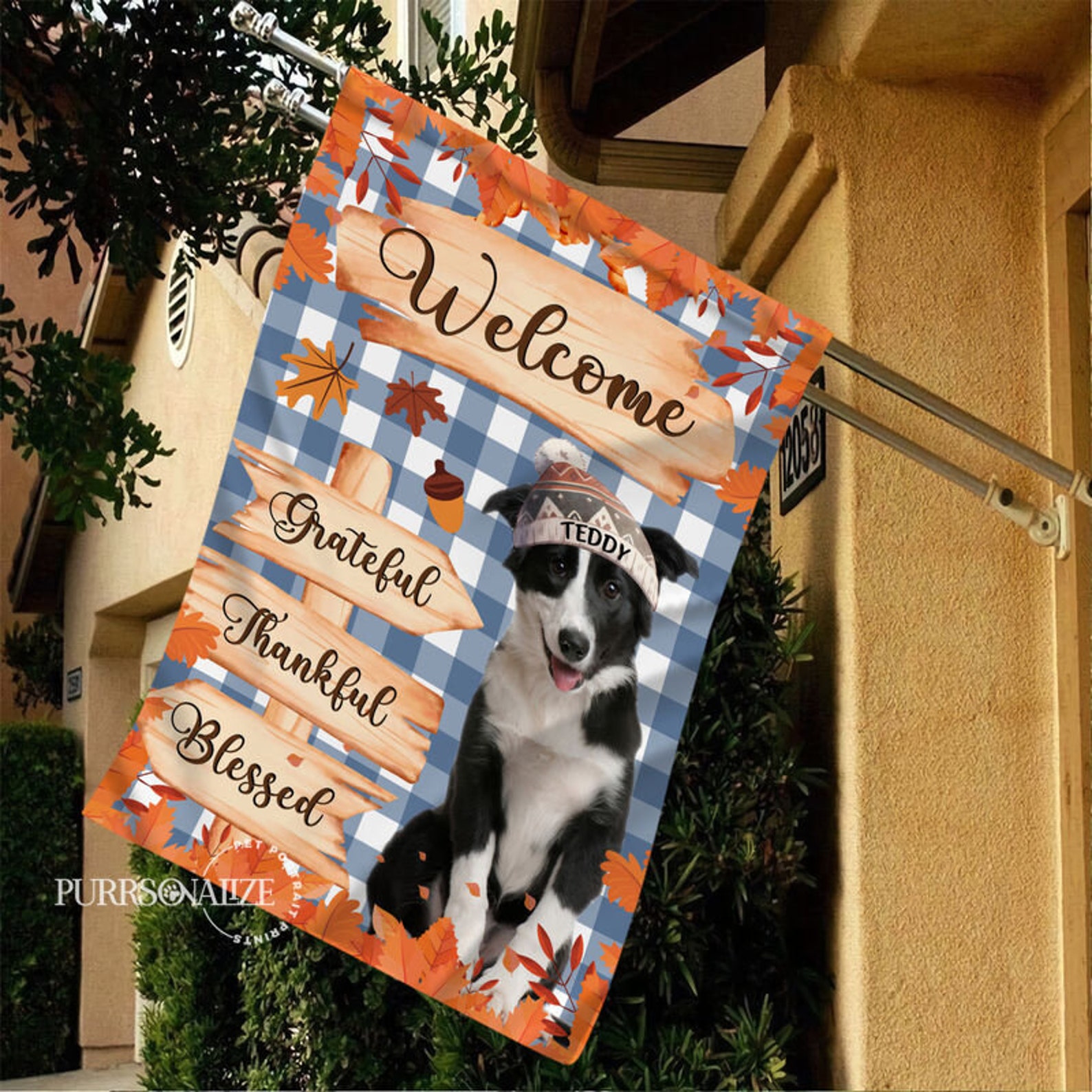 Personalized Fall Welcome Pet Flag, Custom Dog Cat Photo & Name Flag ...