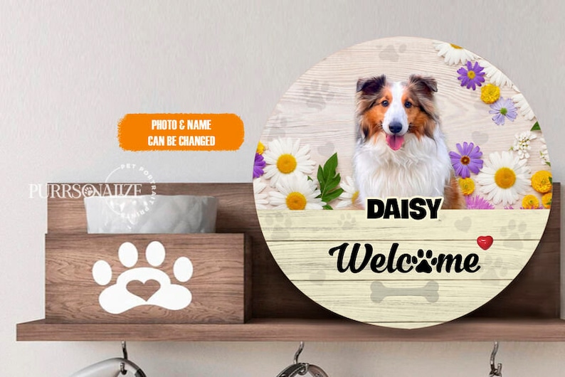 Personalized Pet Round Wooden Sign, Welcome Dog Door Hanger, Custom Dog ...