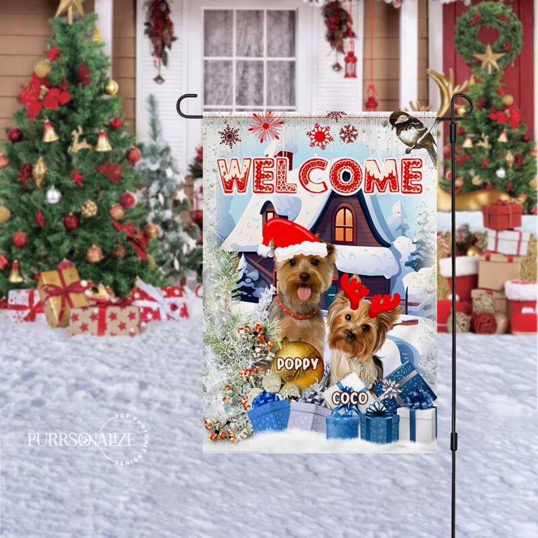 Personalized Christmas Pet Flag, Custom Welcome Snowflake Present Flag ...