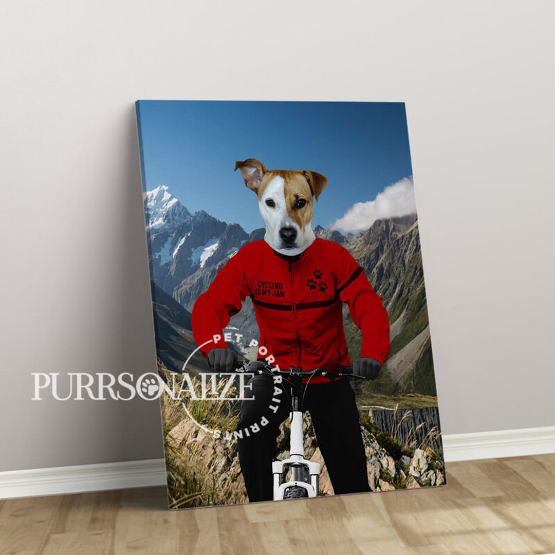 Personalized Pet Biking Portrait, Biking is My Jam Dog Cat Portrait ...
