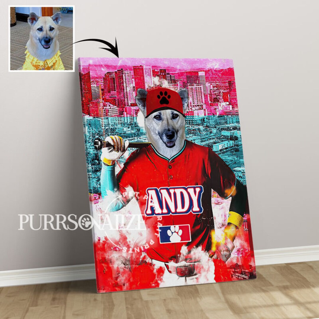 USA MADE Personalized Baseball Pet Portrait, Arizona Baseball Team Dog ...