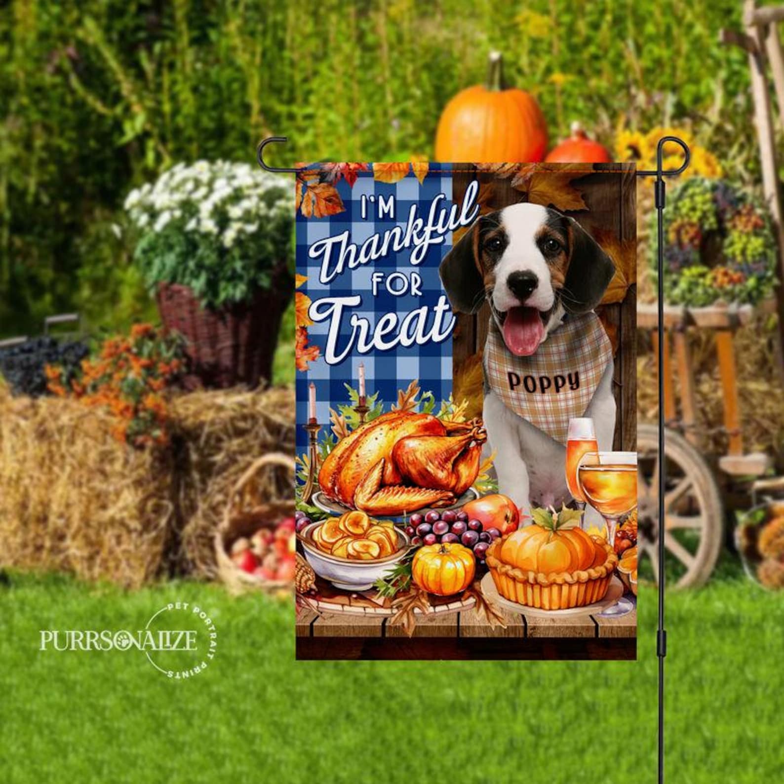 Personalized Thanksgiving Pet Flag, Custom Dog Cat Photo & Name Flag, I ...