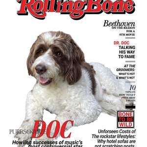 USA MADE Rolling Bone - Personalized Dog Magazine Cover Canvas Print ...