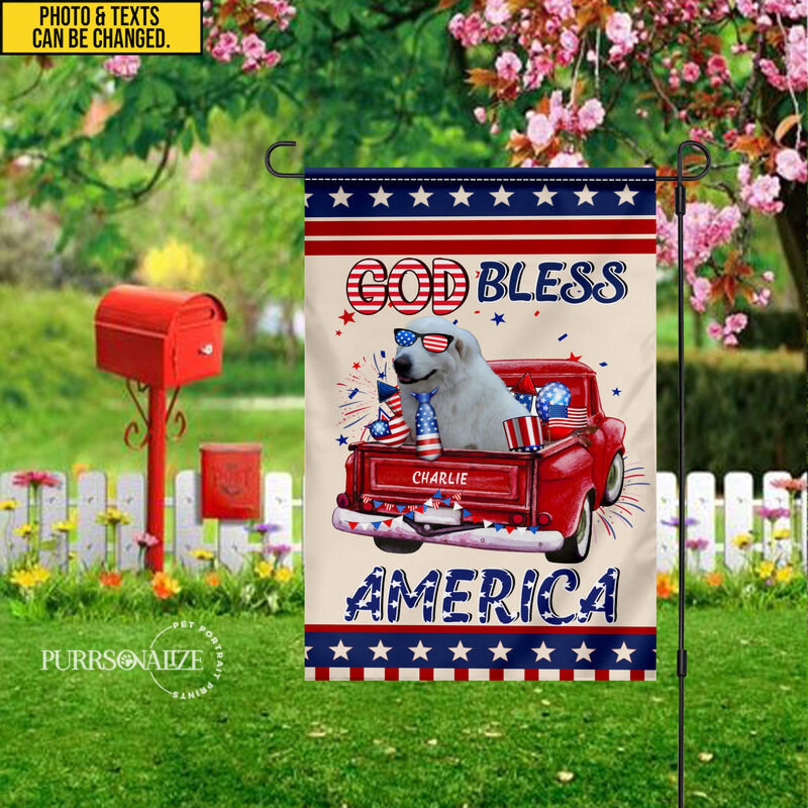 Personalized July 4th Pet Flag, Custom USA Flag God Bless America Dog ...