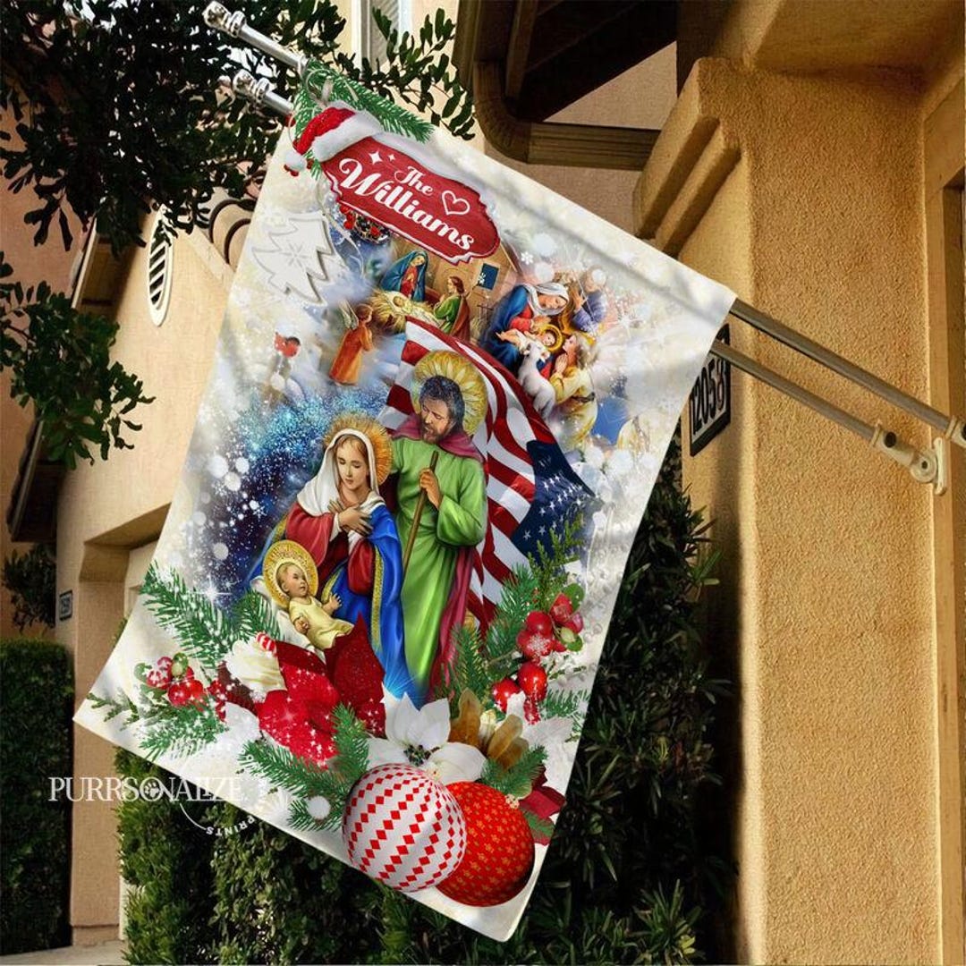 Personalized Jesus Christmas Flag, Custom Christmas USA Flag, Christmas ...