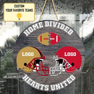 Custom Football House Divided Hearts United Door Hanger, Football Round ...