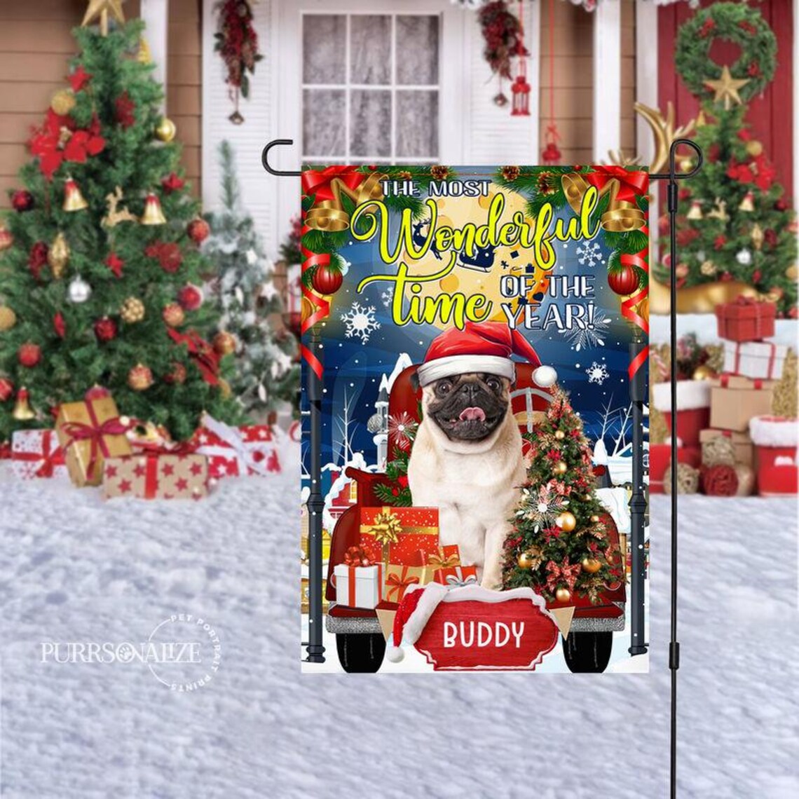 Personalized Christmas Pet Flag, Custom the Most Wonderful Time of the ...