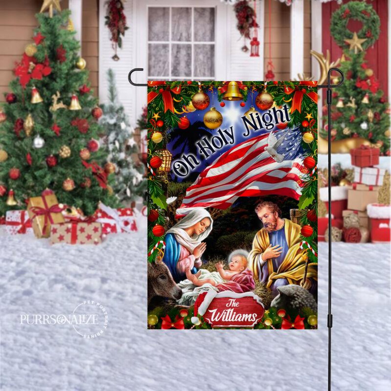 Personalized Jesus Christmas Flag, Custom Oh Holy Night Christmas Flag ...