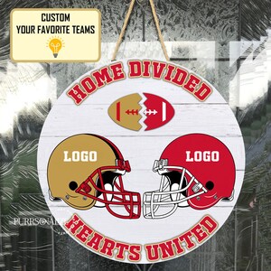 Custom Football House Divided Hearts United Door Hanger, Football Round ...