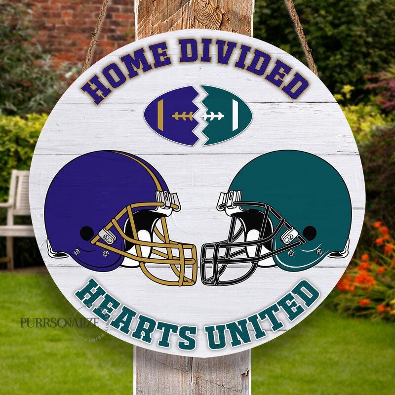 Custom Football House Divided Hearts United Door Hanger, Football Round ...