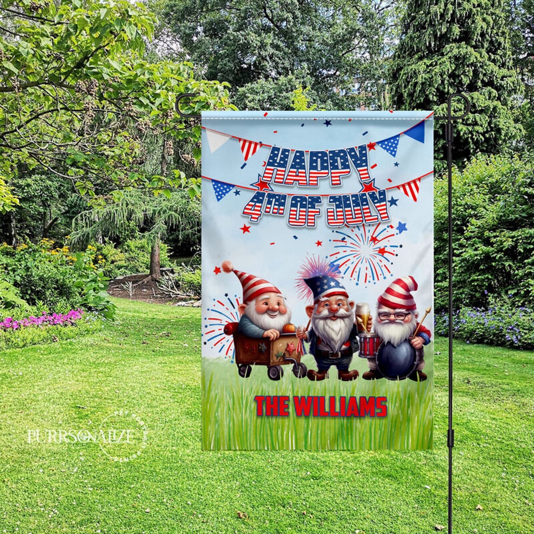Personalized July 4th Pet Flag, Custom Name Gnomes Fourth of July Flag ...