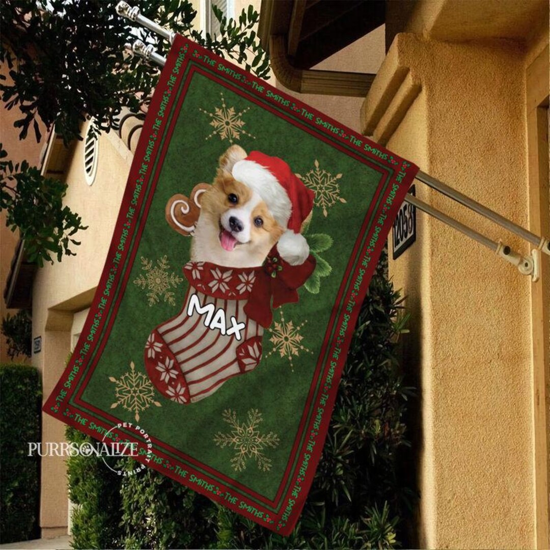 Personalized Christmas Pet Flag, Custom Name Christmas Stocking Dog Cat ...